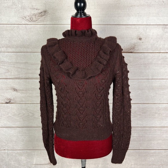 Zara | Sweaters | Zara Ruffle Pointelle Open Knit Sweater Long Sleeve ...